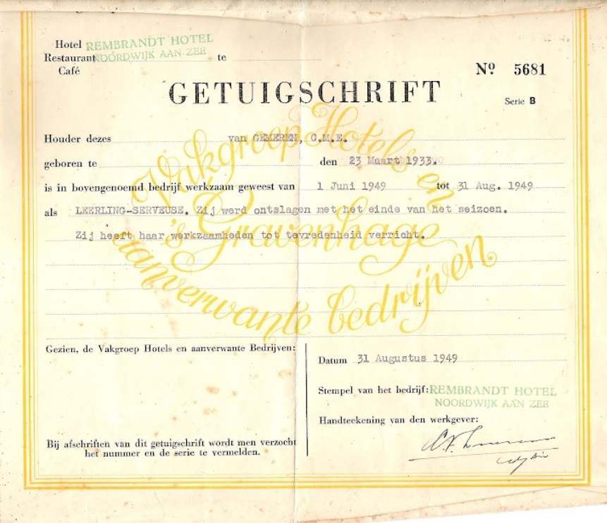 Nagekomen159: Getuigschrift – BLOGnoordwijk (Heimatsammlung)